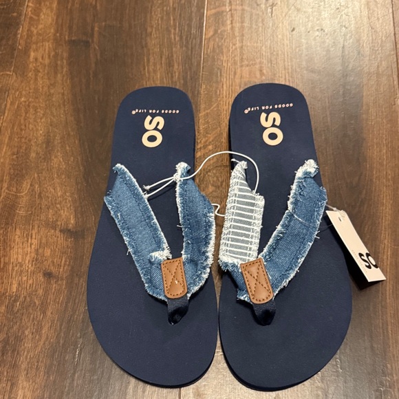 SO | Shoes | So Flip Flops With Denim And Tan Details Nwt | Poshmark